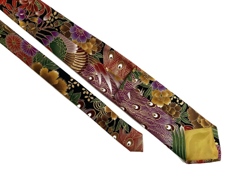 DDP | Peacock Bird Floral Japanese Cotton Fabric Necktie - Kimono ...