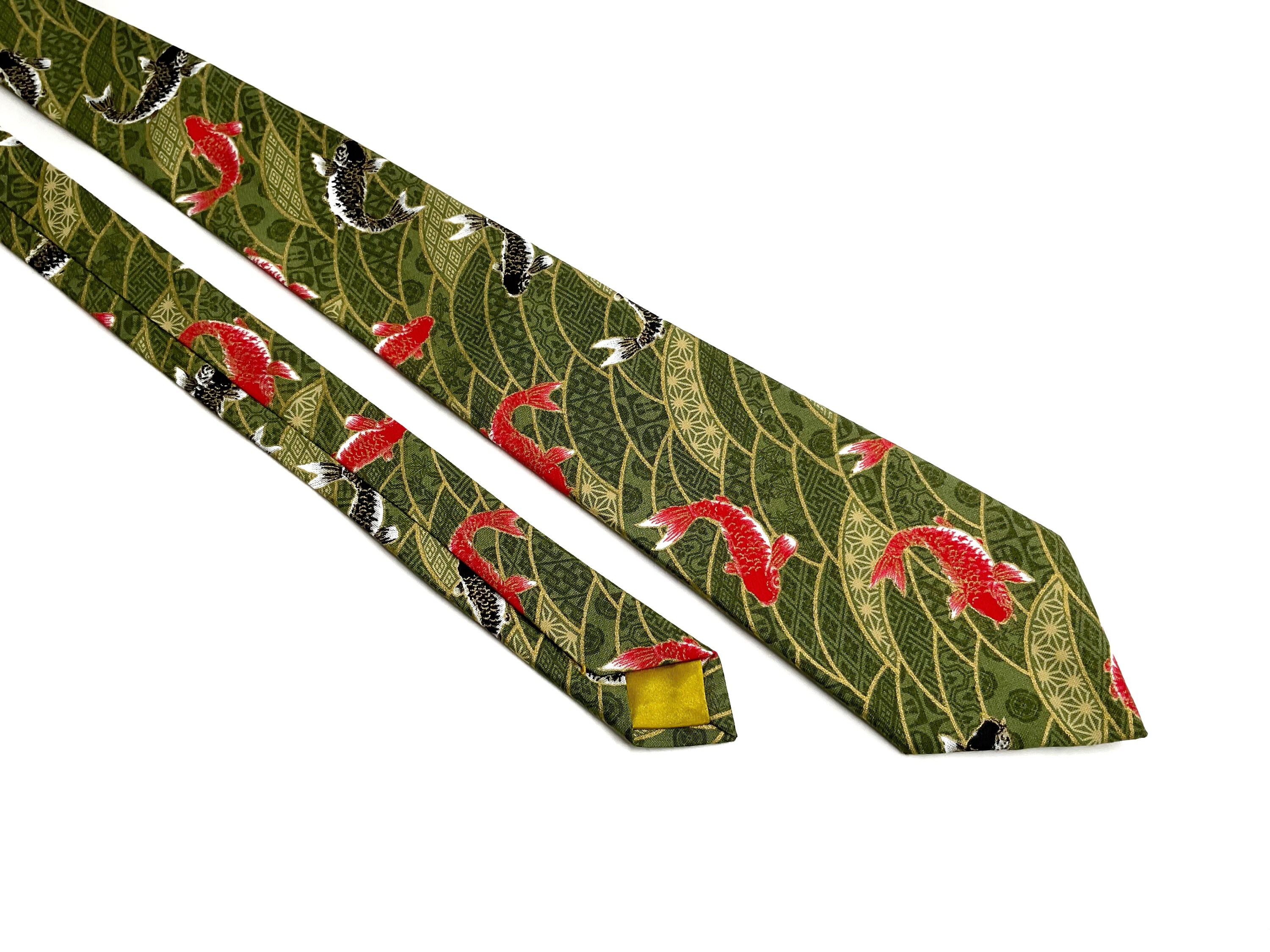 Koi Fish Necktie Japanese Handmade, Kimono Fabric Necktie, Birthday ...