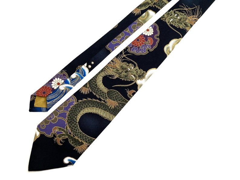 Yakuza Dragon and Ukiyo-e Japanese Wave Kimono Japanese Necktie ...