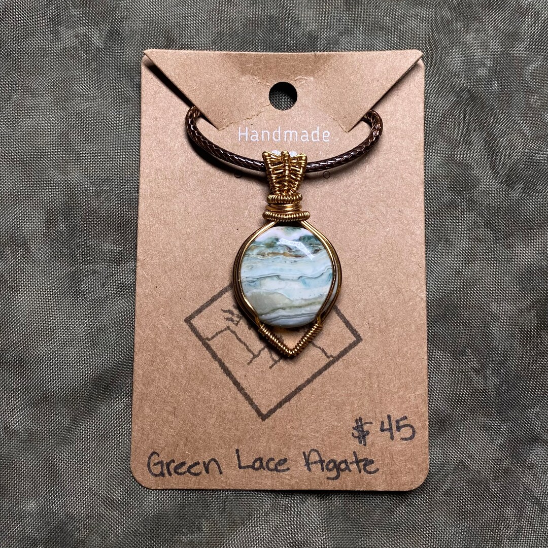Green Lace Agate Wire Wrap Pendant Necklace - Etsy