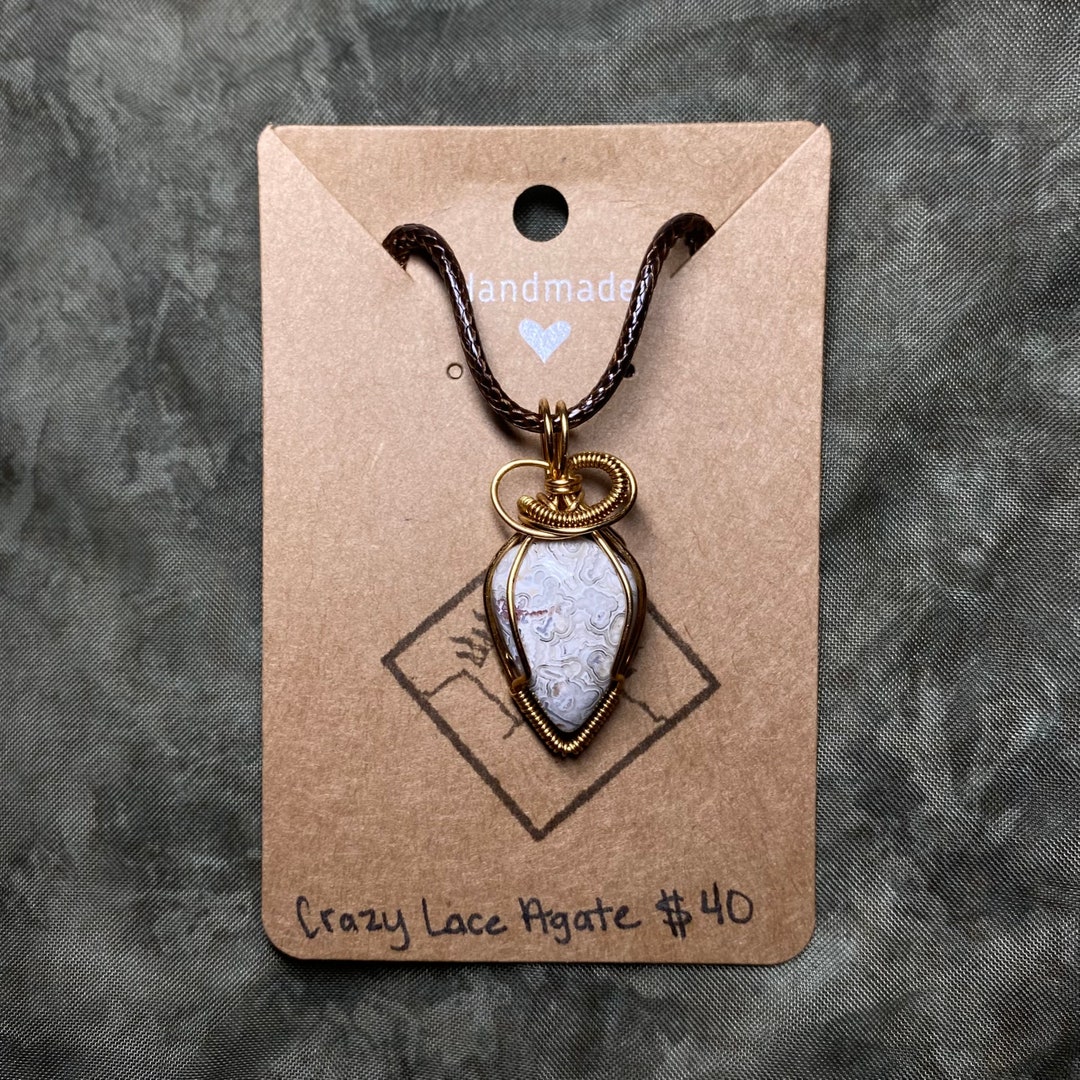 Crazy Lace Agate Wire Wrap Pendant Necklace - Etsy