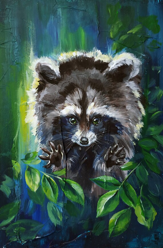 Painting Art & Collectibles Raccoon Portrait Cute Animal Art Raccoon ...