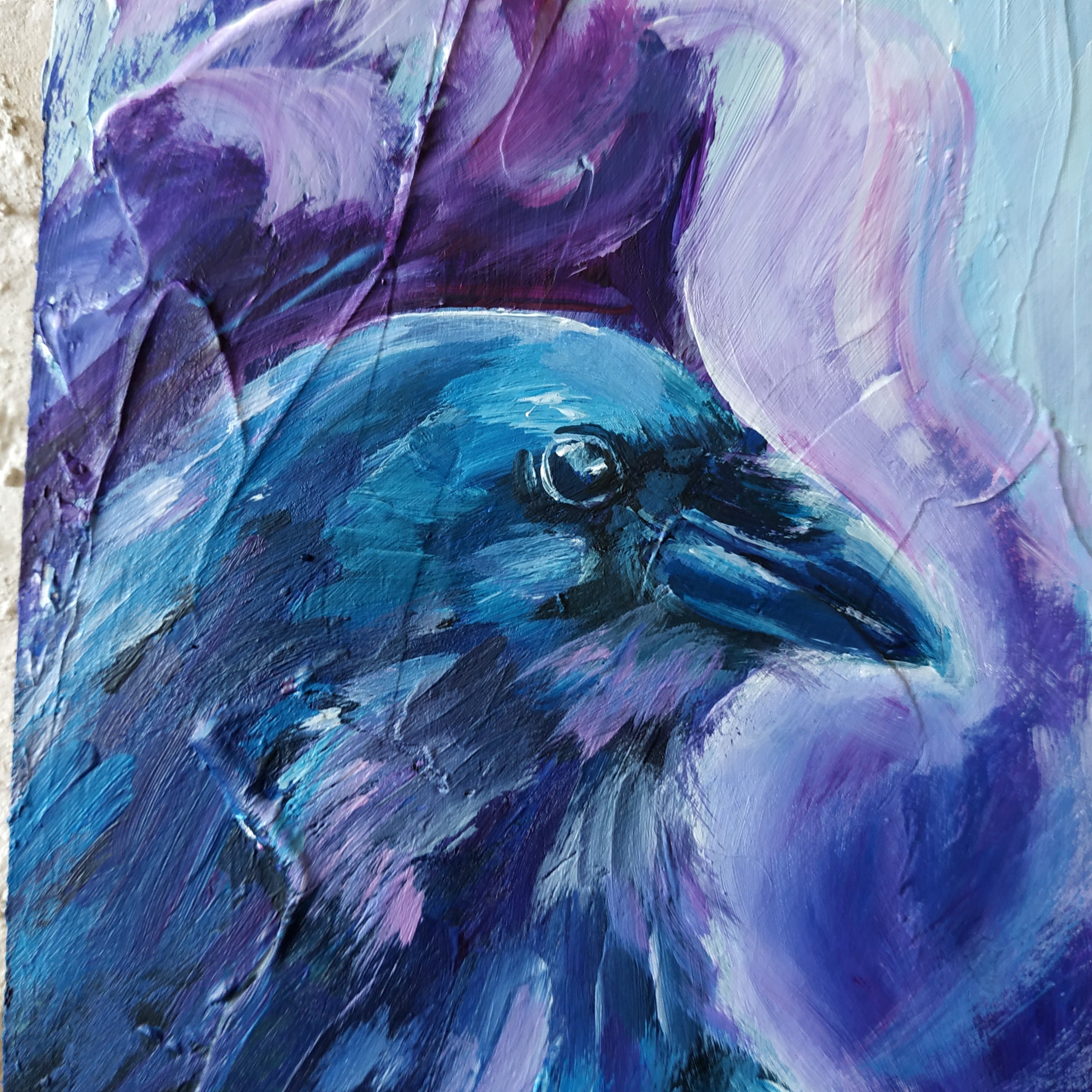 Raven Painting Original Acrylic Raven Wall Art Crow Painting | Etsy