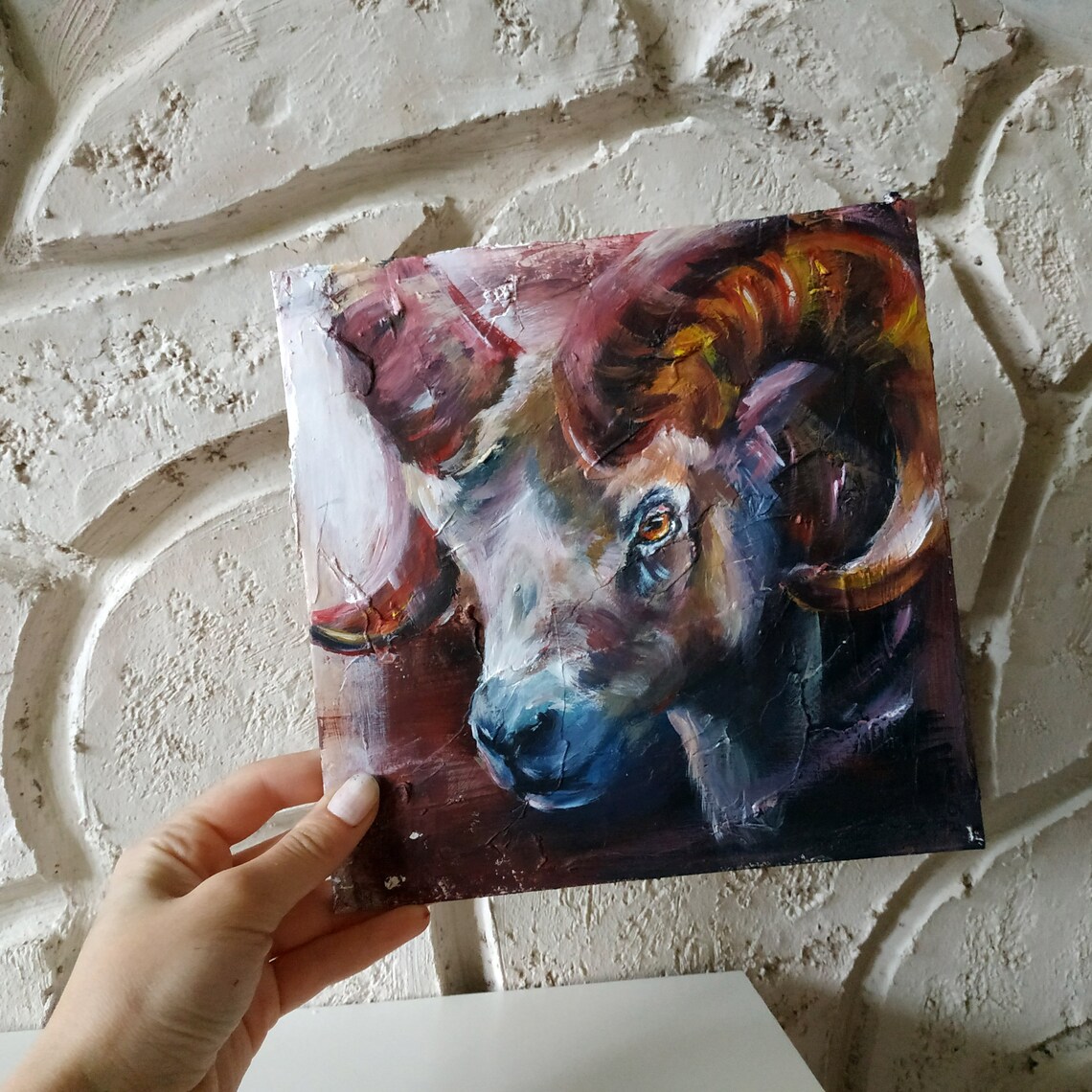 Ram Painting Original Acrylic Ram Artwork Aries Painting | Etsy