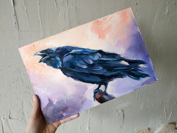 Art & Collectibles Original Bird Painting by WildLifeArtColors Raven ...
