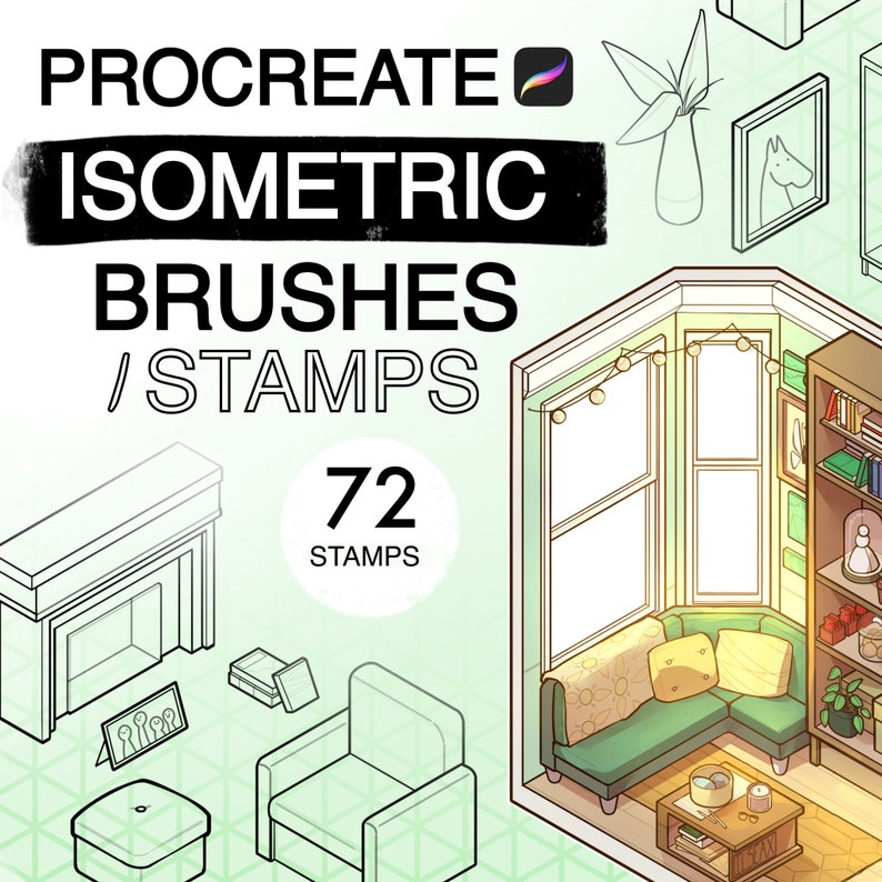 Isometric Procreate Stamps || Living Room Edition || Brushes, Samples ...