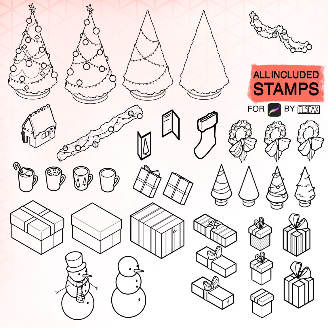 Isometric Procreate Stamps Christmas Holiday Expansion - Etsy