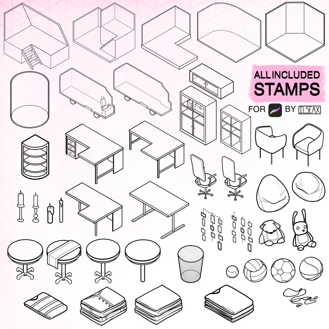 Isometric Procreate Stamps || Expansion Edition || Brushes, Samples ...