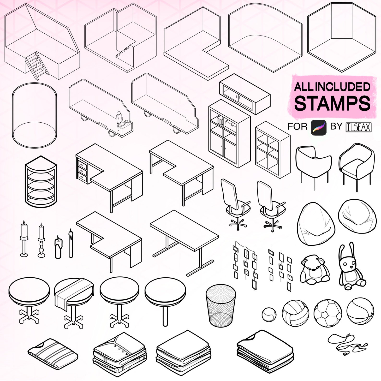Isometric Procreate Stamps || Expansion Edition || Brushes, Samples ...