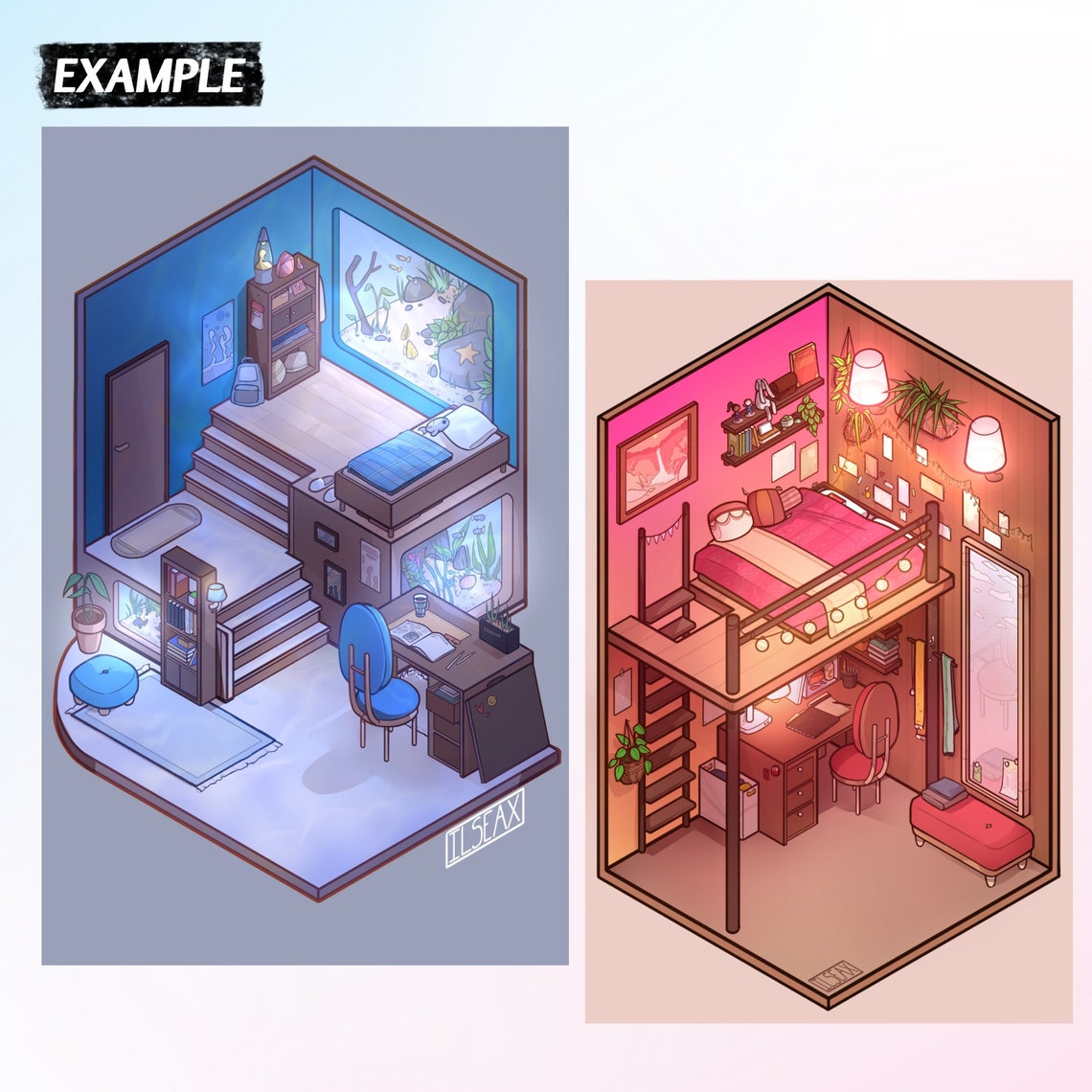 Isometric Procreate Stamps || Bedroom Edition || Brushes, Samples ...