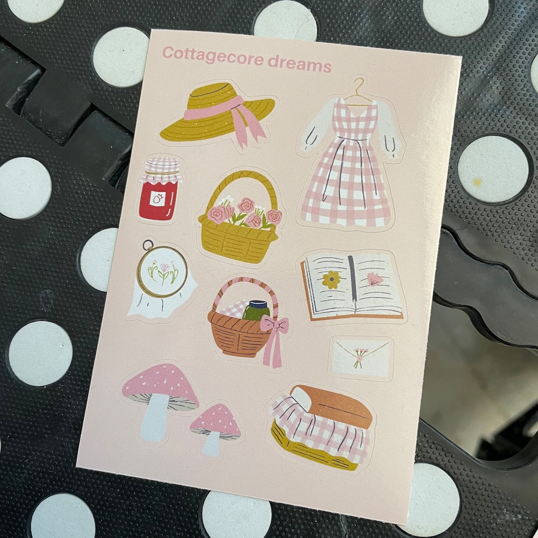 Cottagecore Sticker Sheet A7 - Gloss Vinyl - Pastel Pink Aesthetic ...