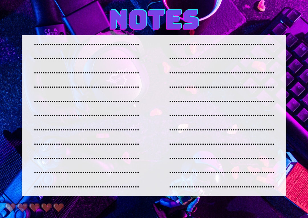 PRINTABLE Gamer Notes Document L for School, University or Work L ...