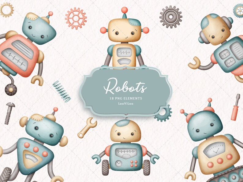 Robot Clipart Robots PNG Sublimation Graphics Children - Etsy UK