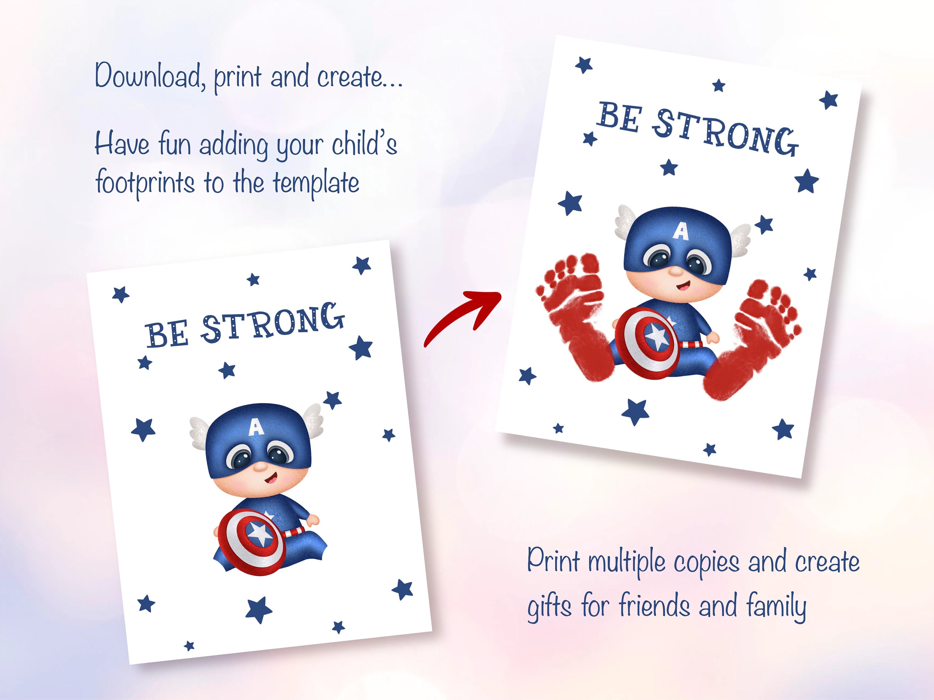 Footprint Handprint Art Superhero / Craft DIY Card / Baby Kids - Etsy