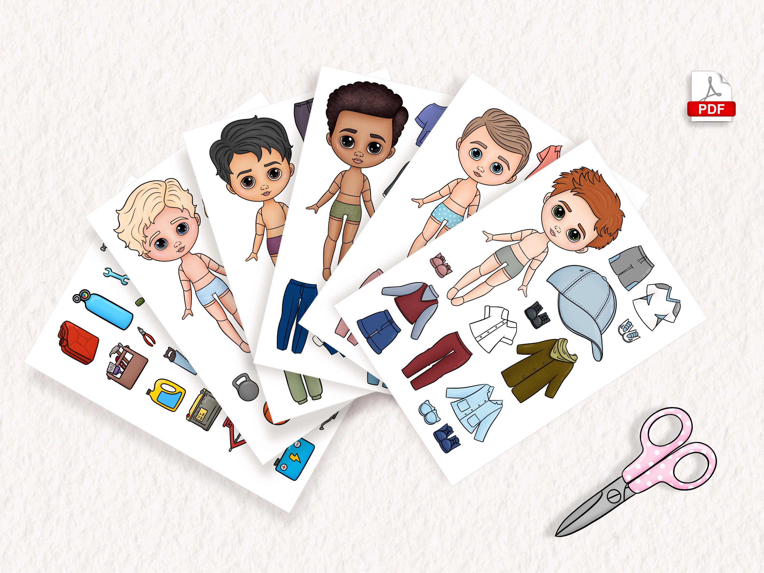 Paper Dolls, Printable Boys and Girls Busy Book Activity, Dress up Cut ...