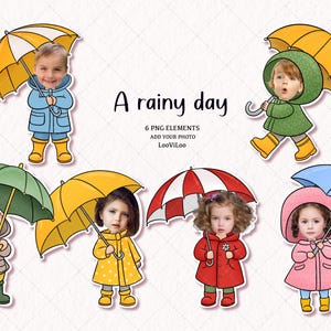 Rainy Day Kids Clipart: Add Your Photo, Umbrella PNG (digital Download ...