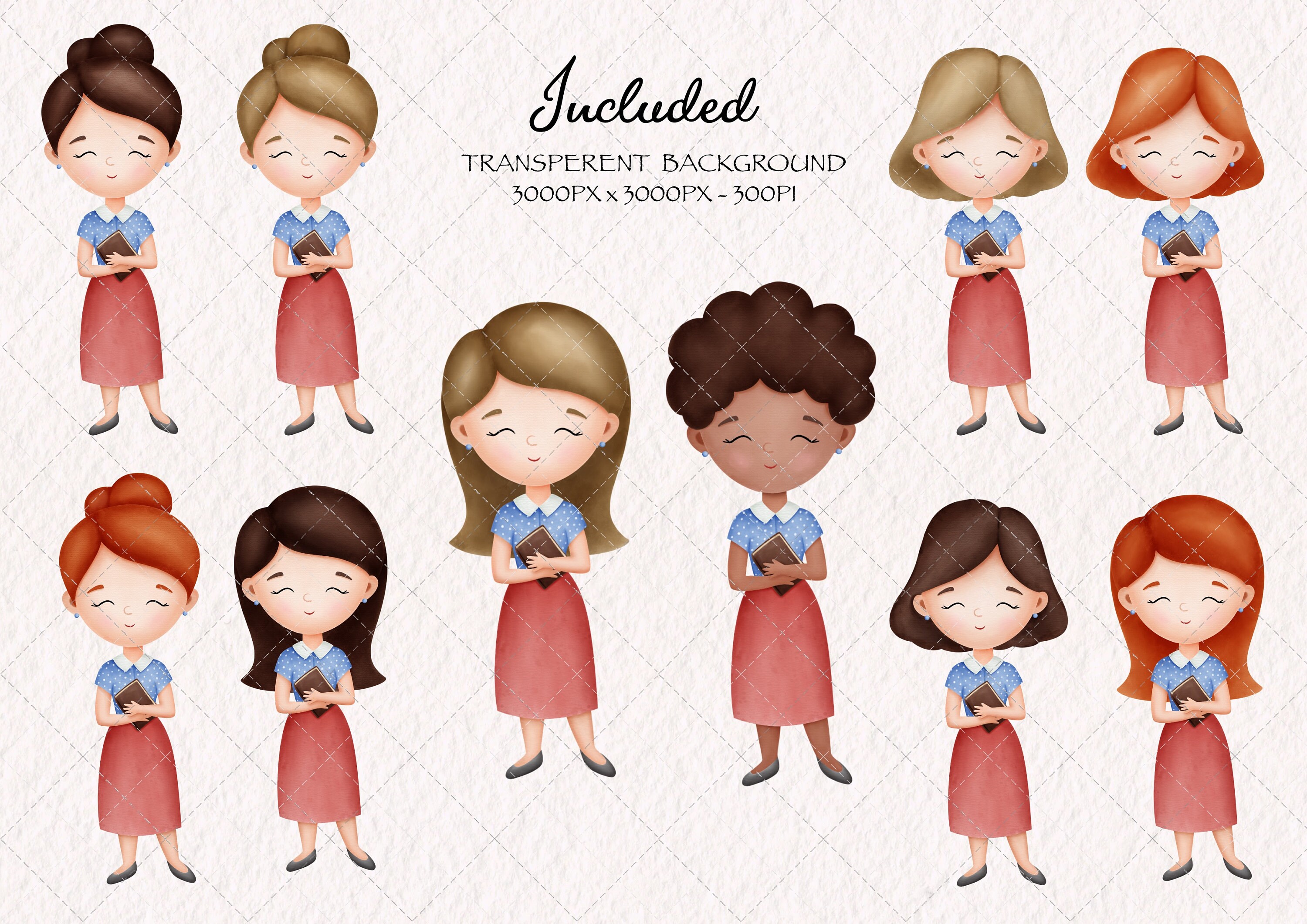 Teacher Watercolor Clipart PNG, Digital Paper, Sticker for Scrapbook ...