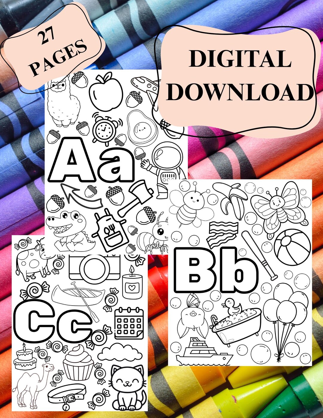 Printable ABC Coloring Book for Kids – Digital Download Alphabet ...