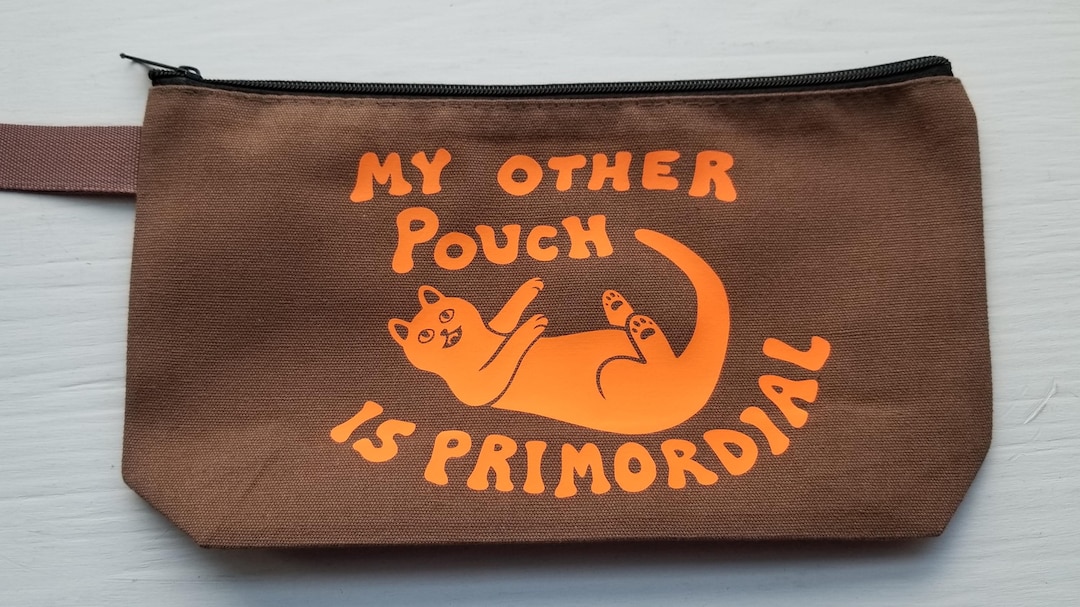 Funny Cat Zipper Pouch: Primordial Pouch Cartoon, Orange on Brown ...