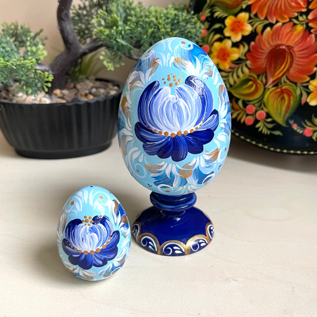 Stacking Easter Egg With Blue Floral Ornament, Ukrainian Folk ...
