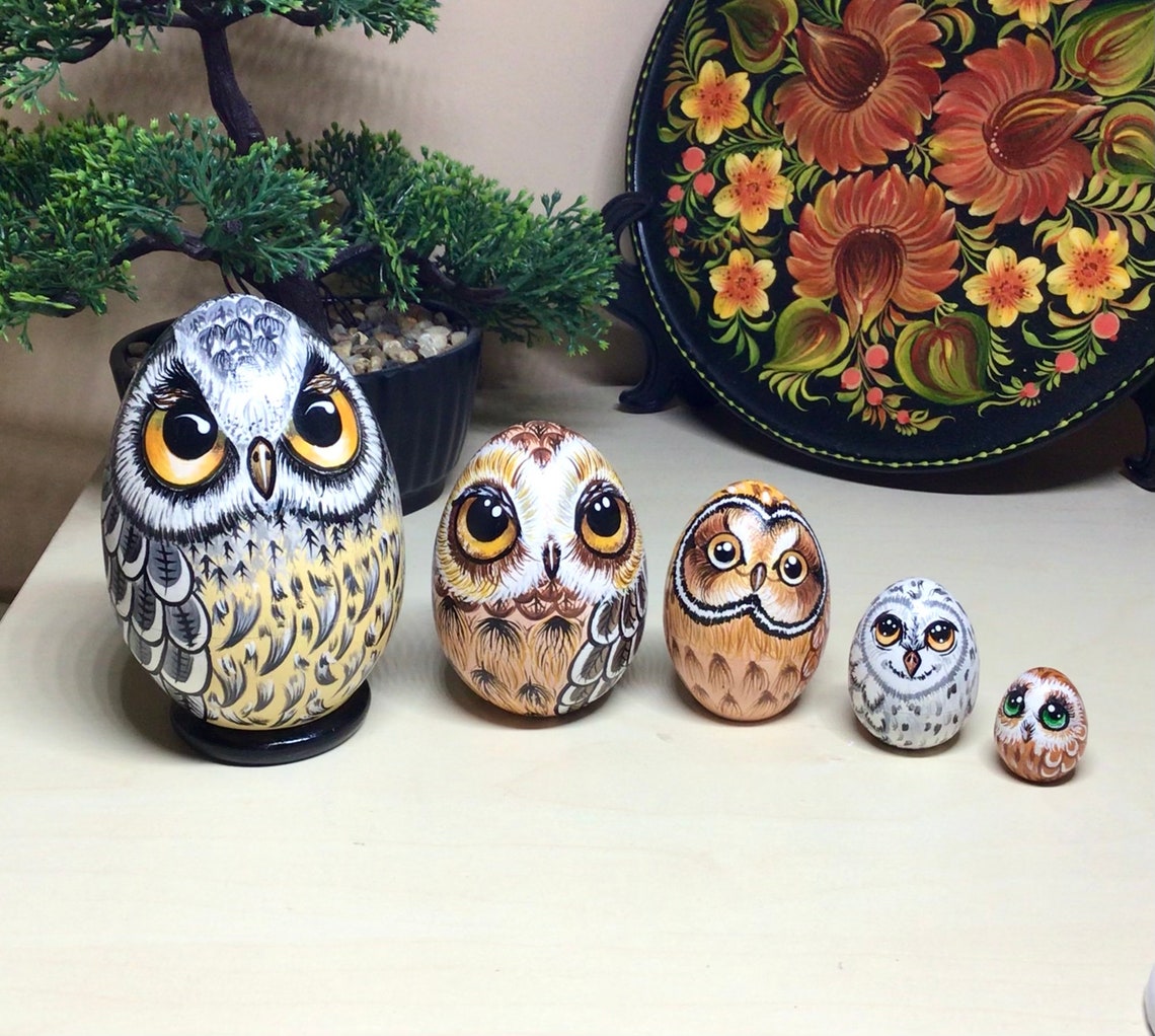 Owls Family Nesting Eggs Wooden Owl Home Decor Personalized - Etsy