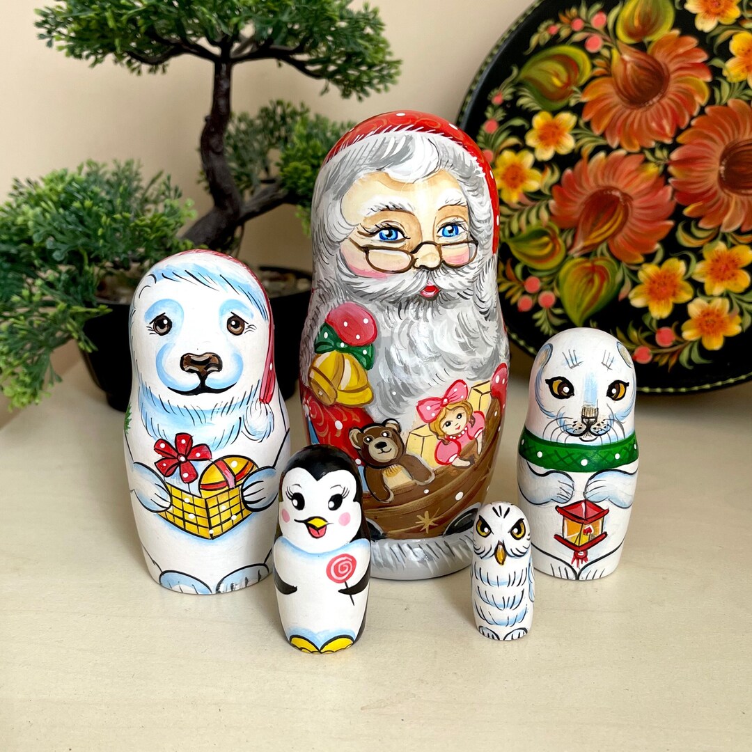 Christmas Nesting Doll Santa Claus and Friends 5 Pcs 5,4” Matryoshka ...