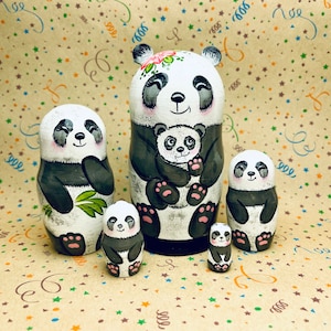 5 Matriochkas en bois faites à la main pour la famille avec des pandas ...