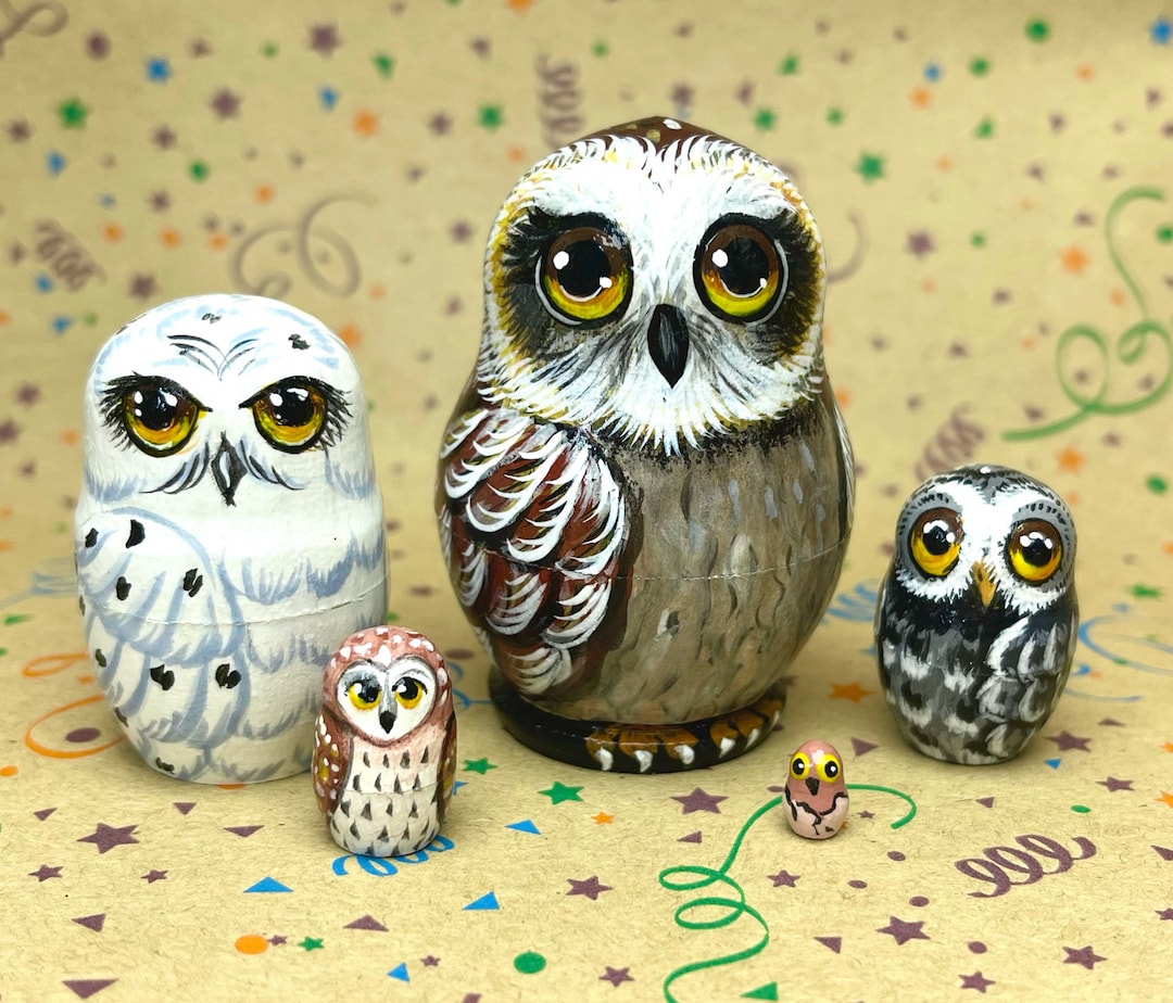 Miniature Owls Nesting Doll 5pcs 4 Collectible Art Wooden Matryoshka ...