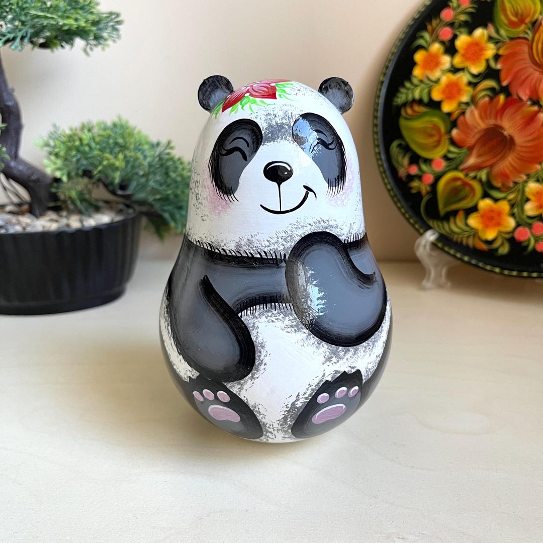 Musical Panda Bear Roly Poly Doll, Wooden Tumbling Toy - Etsy