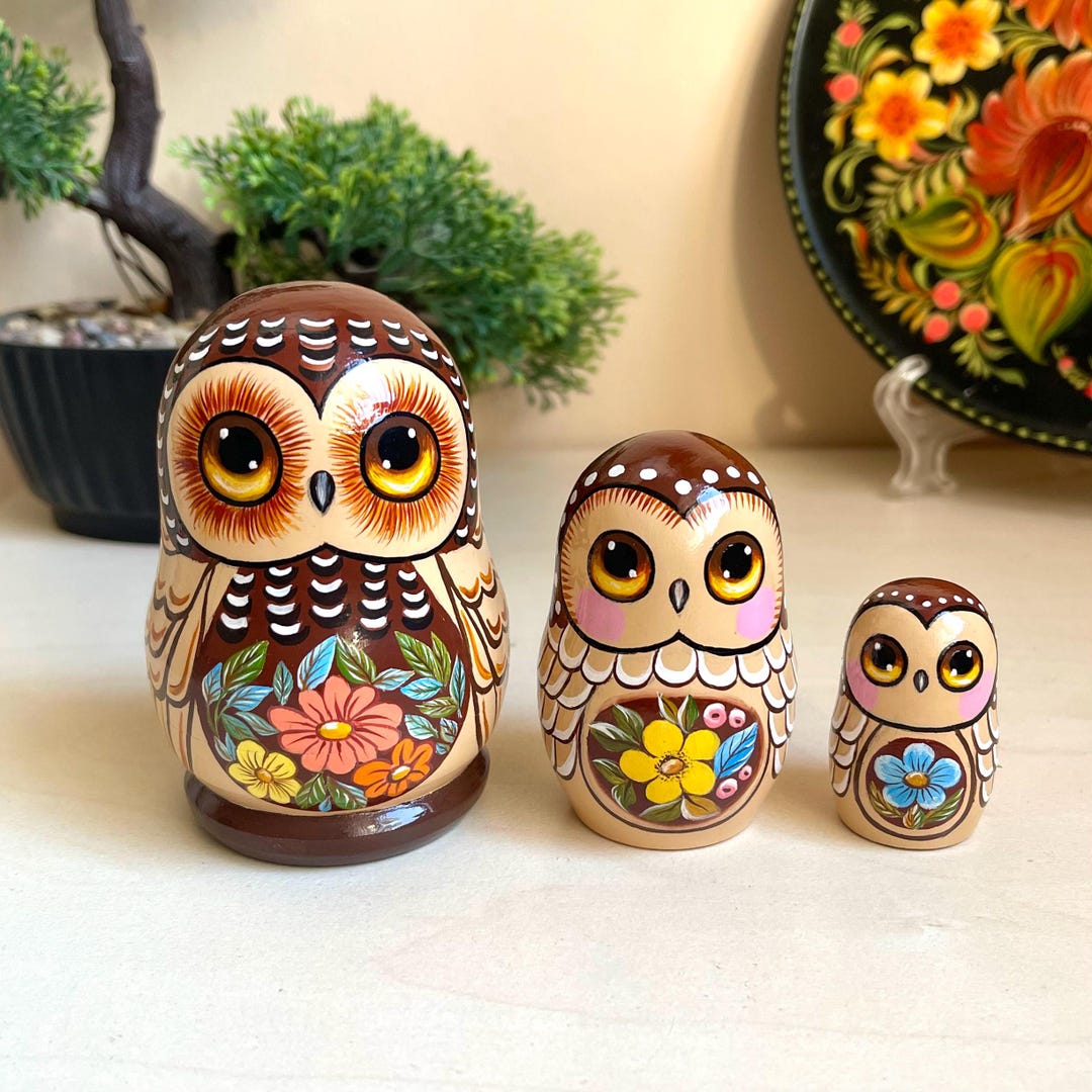 Owls Wooden Nesting Doll 3pcs, Handmade Stacking Matryoshka ...
