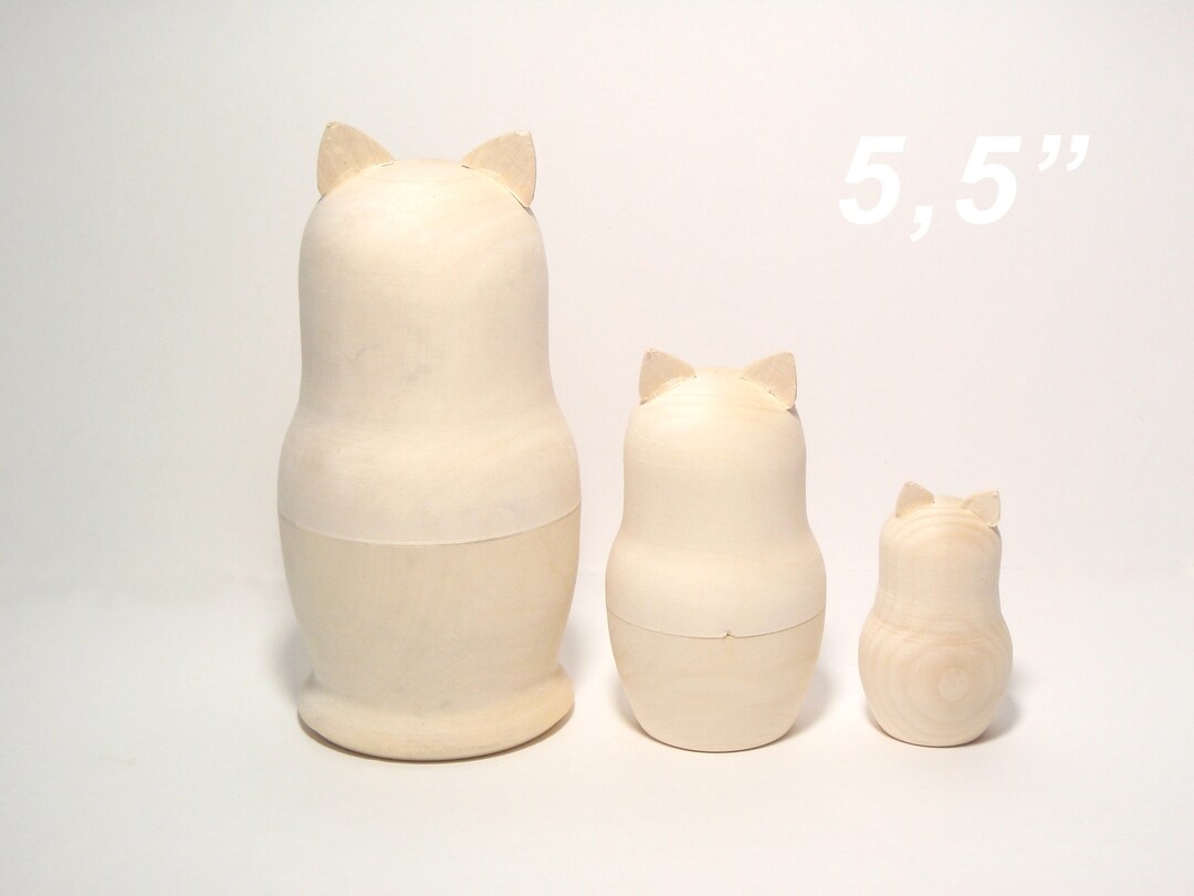 Cats Unpainted Blank Wooden Matryoshka 5,5'', Blank Nesting Doll Set ...
