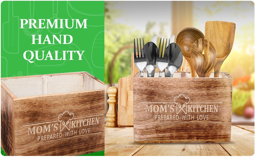 Wooden Kitchen Utensils Holder for Countertop Stylish Utensil Caddy ...