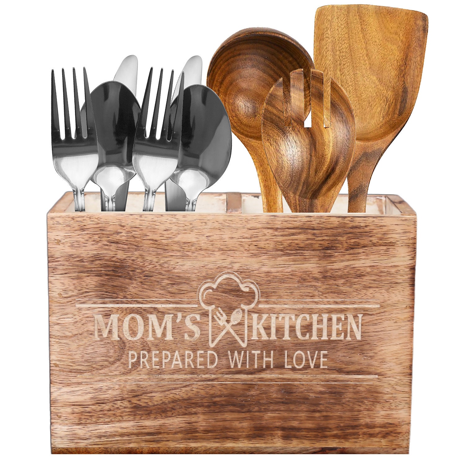 Wooden Kitchen Utensils Holder for Countertop Stylish Utensil Caddy ...