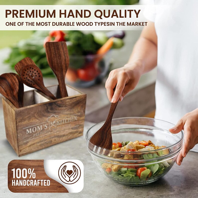 Wooden Kitchen Utensils Holder for Countertop Stylish Utensil Caddy ...
