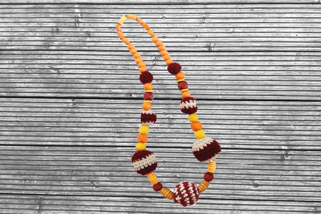 Necklace of Crochet and Wooden Beads Crochet Necklace Mom Necklace ...