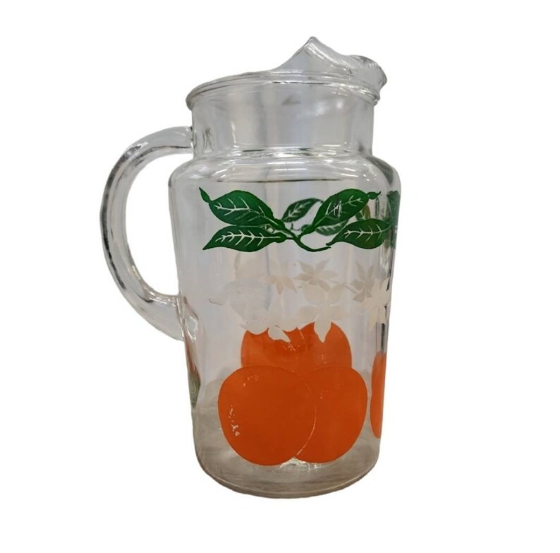 Vintage 5pc Glass Pitcher 4 Glass Oranges Themed Set - Etsy
