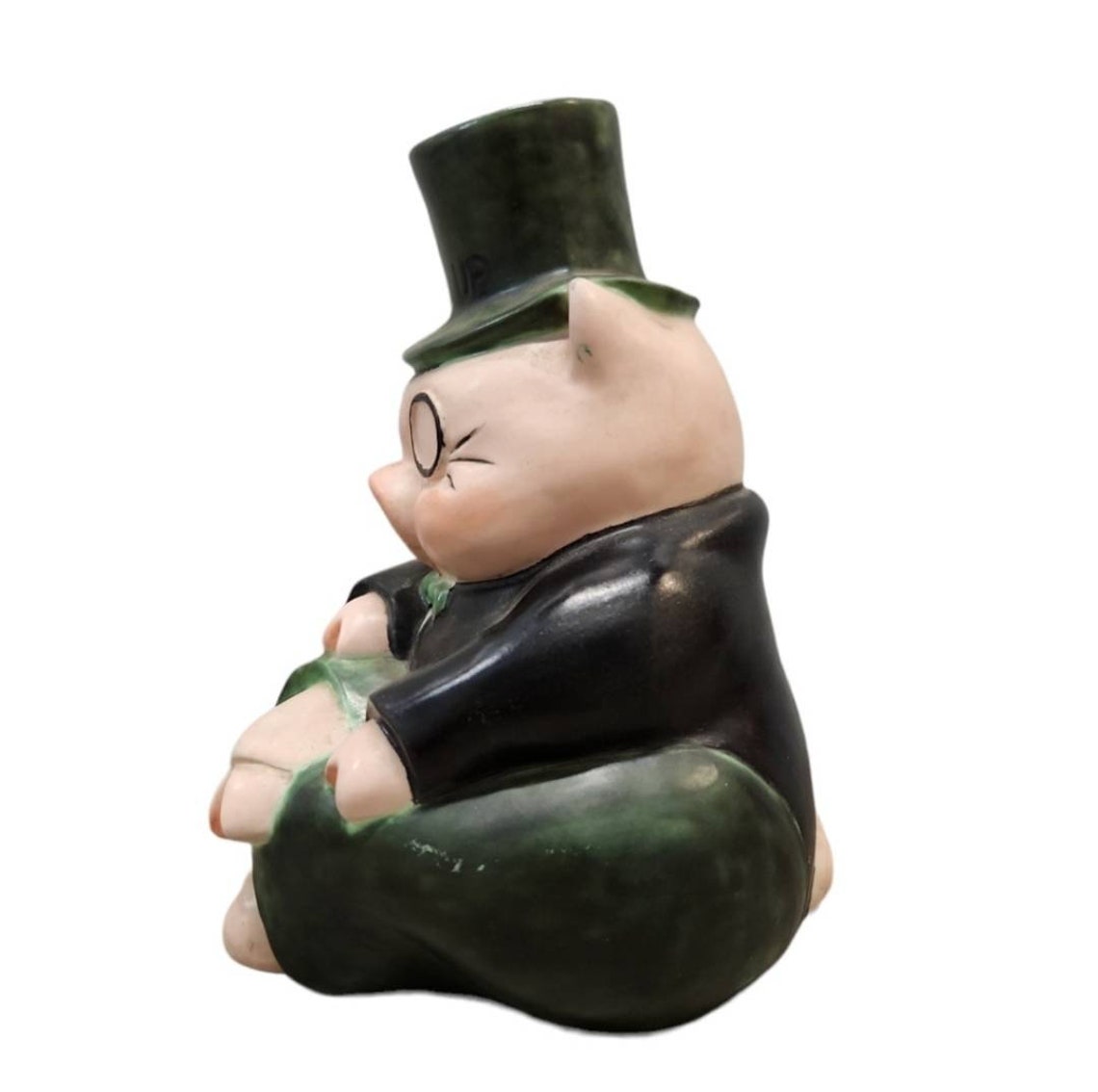 Vintage Phil up Ceramic Pig Crossed Legs Green Top Hat Piggy Bank No ...