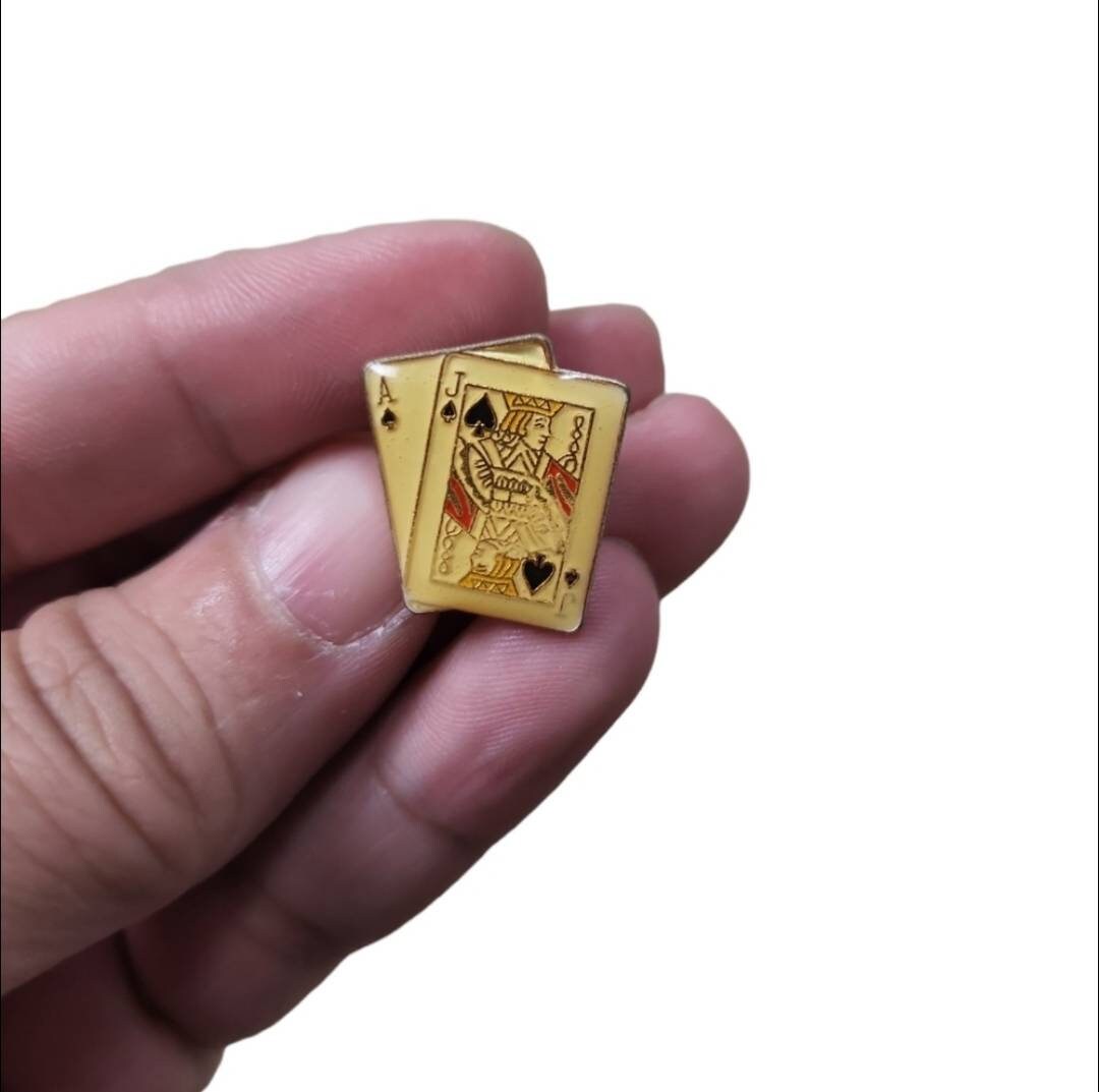 Vintage Gold Toned Enamel Cards Pin - Etsy