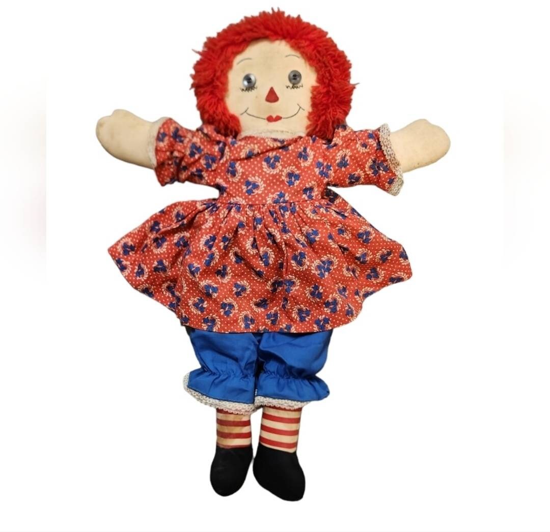 Vtg 50s Raggedy Andy Doll Vintage Handmade Button Eyes Collectible Hand ...