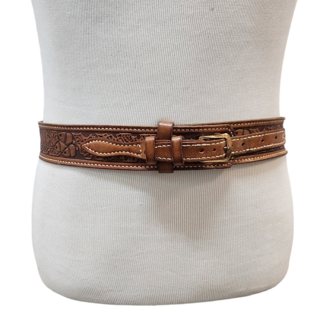 Vintage Brown Genuine Cowhide Leather Weave Tooled Ranger Belt Size 34 ...