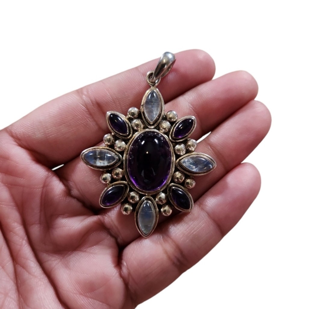 Nicky Butler Sterling Silver 925 Rainbow Moonstone and Amethyst Pendant ...