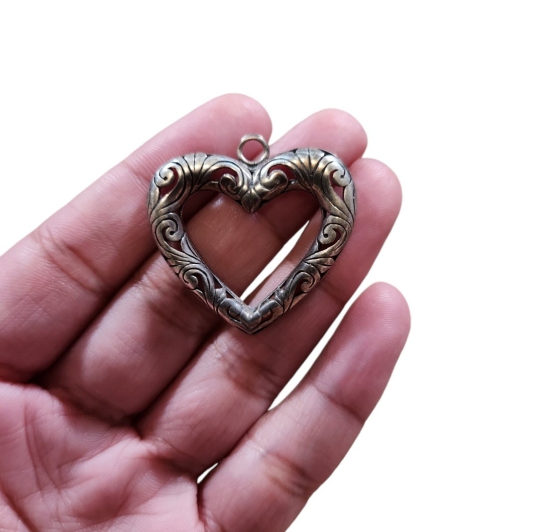 Sterling Silver Open Heart Scroll Pendant 1.5" - Etsy