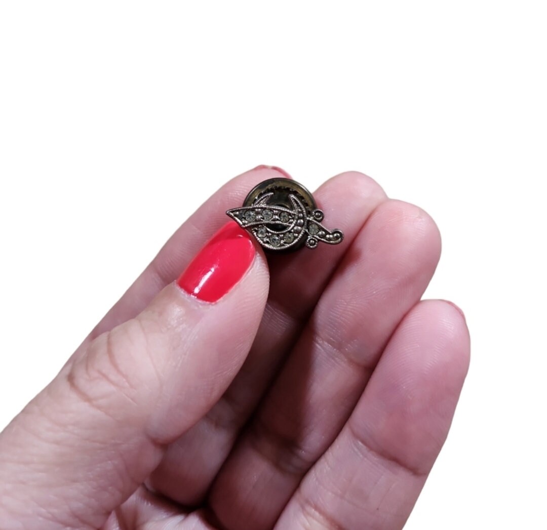 Vintage Silver Toned Masonic Shriners Lapel Pin Sword Horns Moon Lodge ...