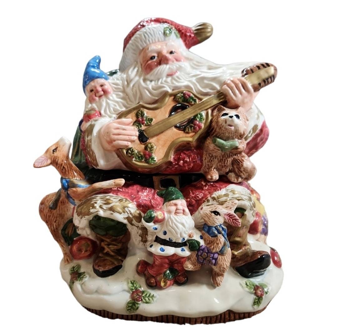 Fitz & Floyd Omnibus Forest Festival Guitar Christmas Santa Cookie Jar ...