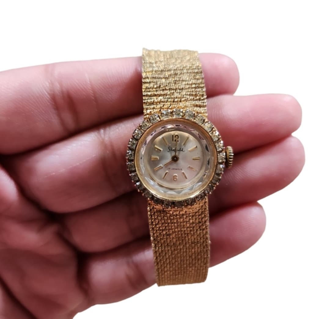 Vintage Sheffield Gold Filled 17 Jewels Rhinestones Bling Watch Needs ...