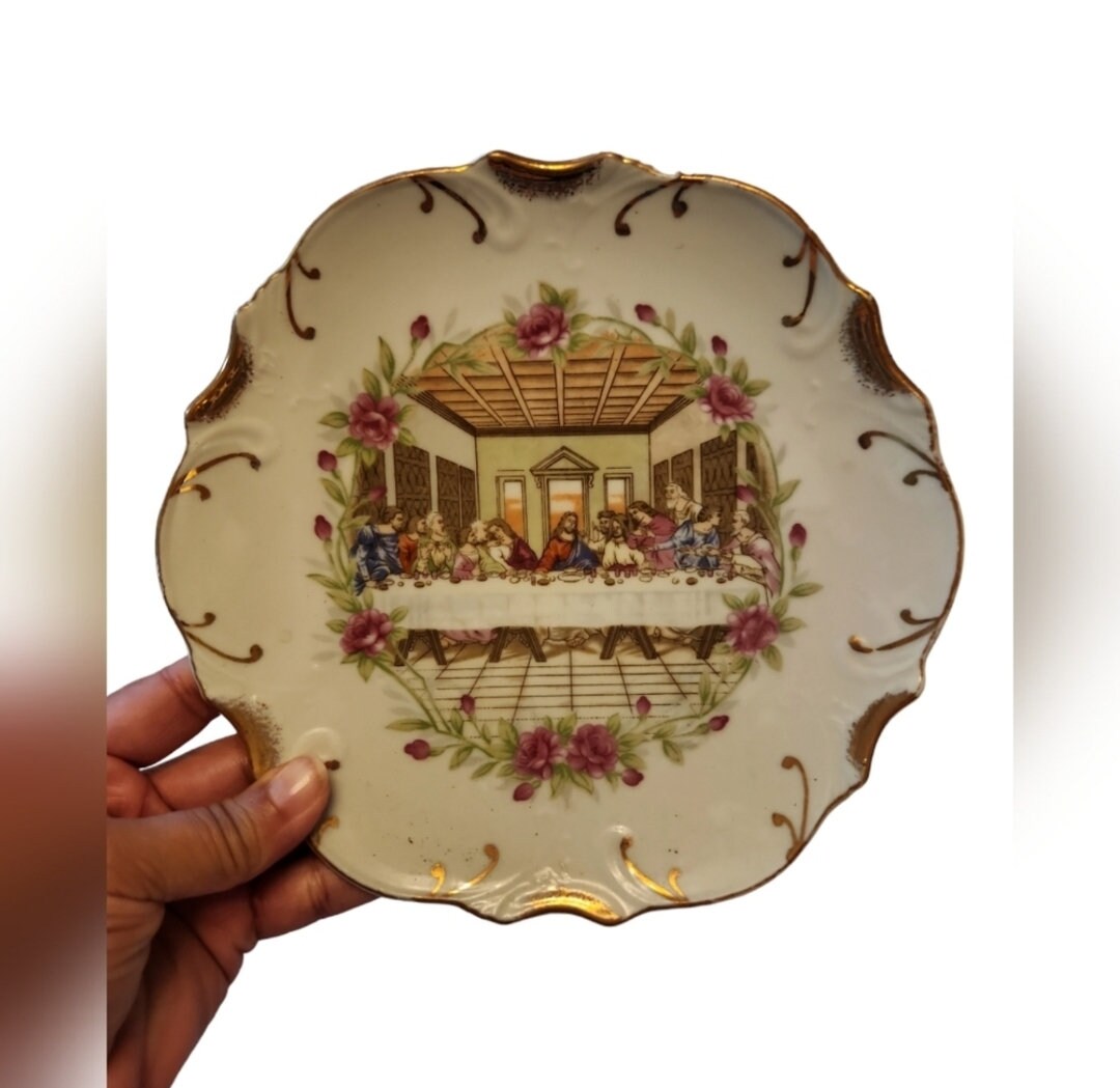Vintage Last Supper Decorative Collector's Plate 18K Gold Trim 8" Jesus ...
