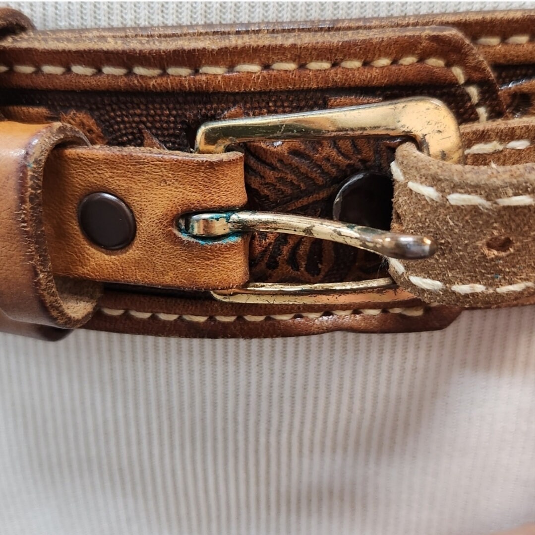 Vintage Brown Genuine Cowhide Leather Weave Tooled Ranger Belt Size 34 ...