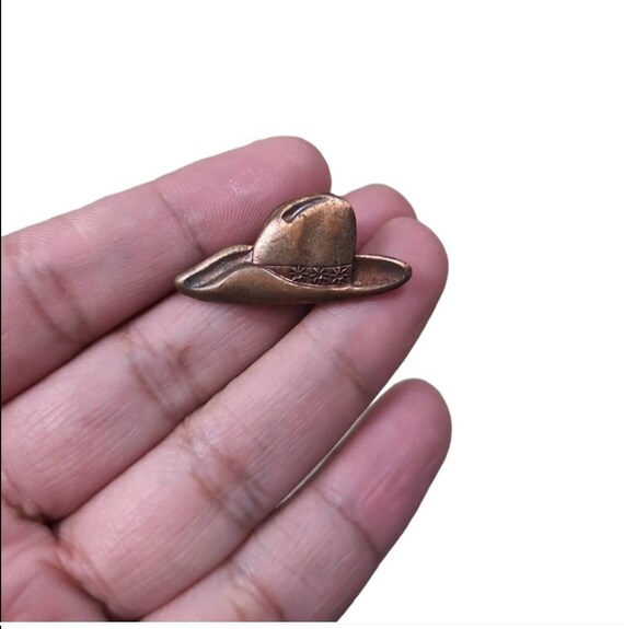 Vintage Bronze Toned Cowboy Hat Western Pin - Gem