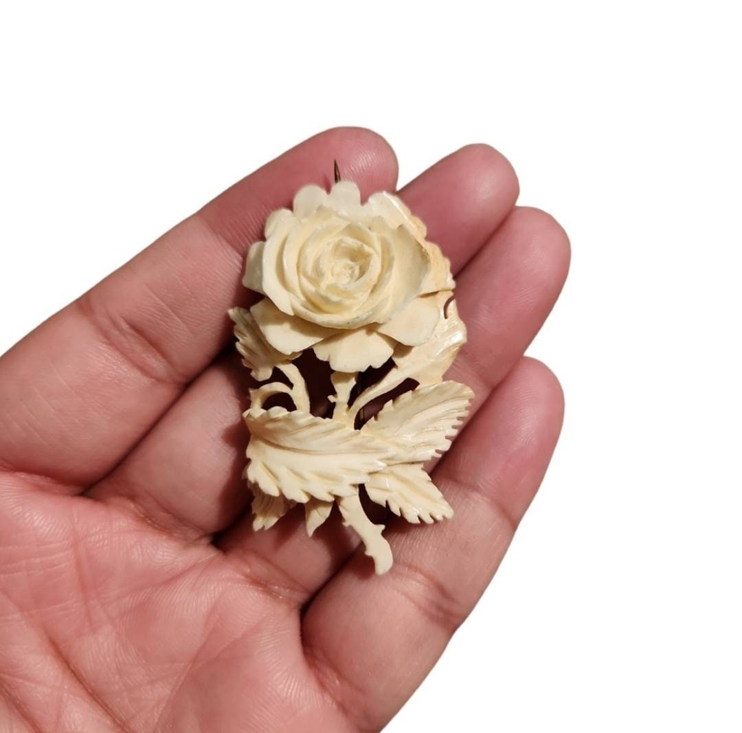 Vintage 1940s Germany Carved Bone Rose Pin - Etsy