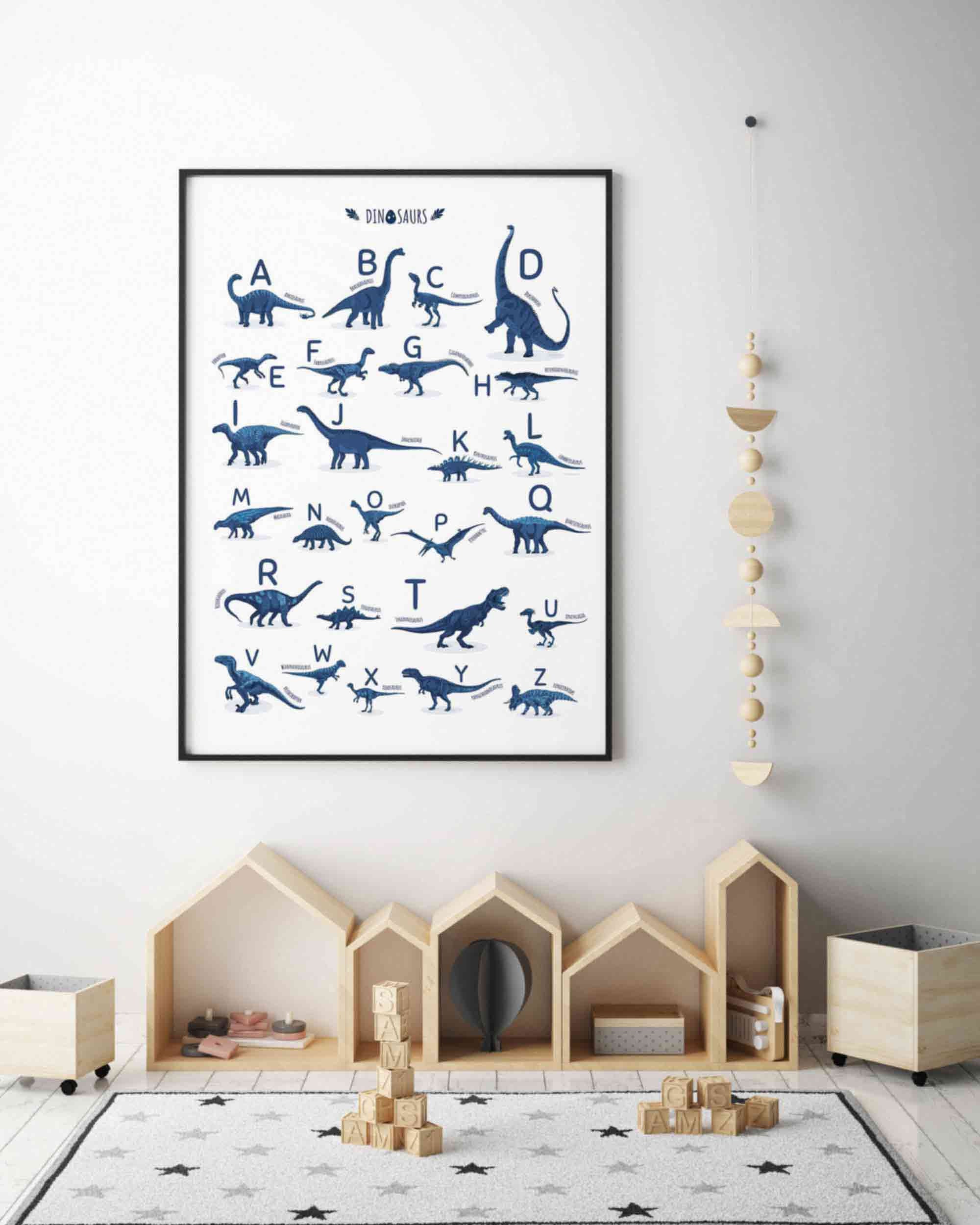 Alphabet Dinosaurs Navy Print, Portrait ABC Poster, Nursery Alphabet ...